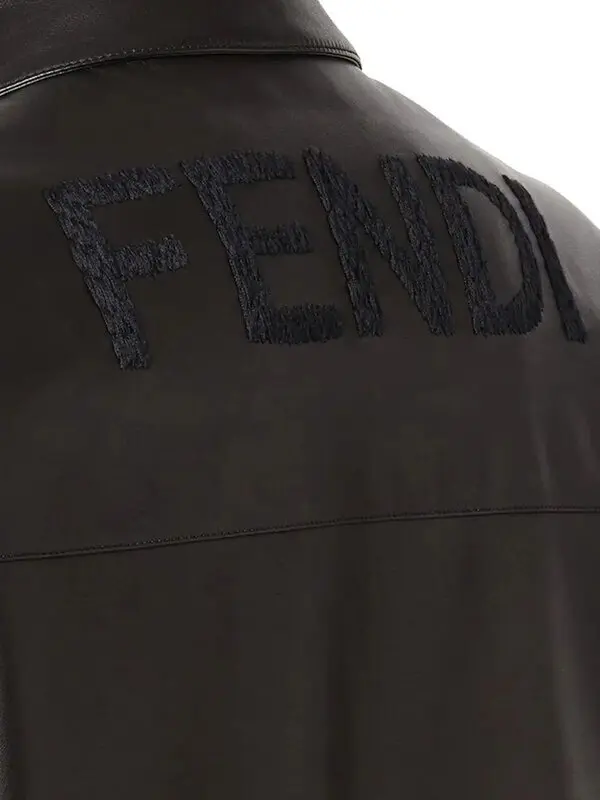 Fendi Leather Bluson With Maxi Lettering Embroidery