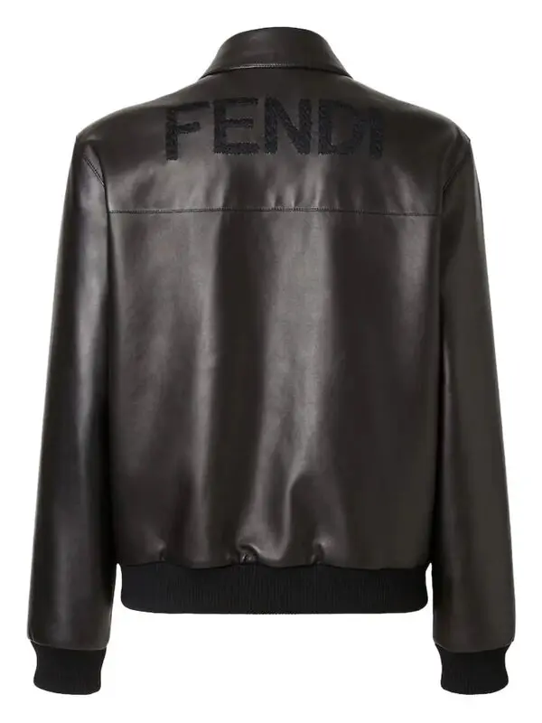 Fendi Leather Bluson With Maxi Lettering Embroidery - Black