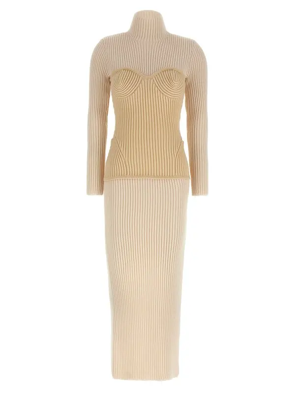 JEAN PAUL GAULTIER Ribbed Corset Dress - Cream