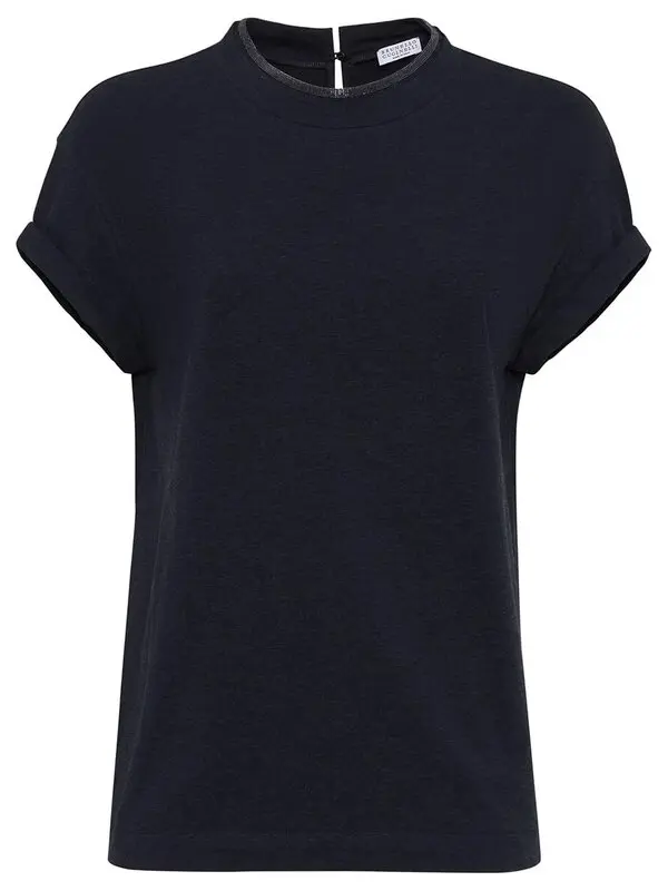 Brunello Cucinelli Stretch Cotton Jersey T-shirt With Precious Faux Layering - Gray