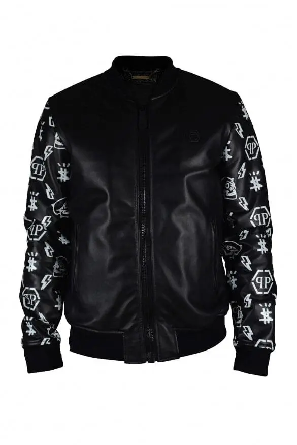 Philipp Plein Leather Bomber Jacket - Black