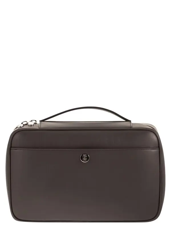 Brunello Cucinelli Smooth Leather Beauty Case With Logo