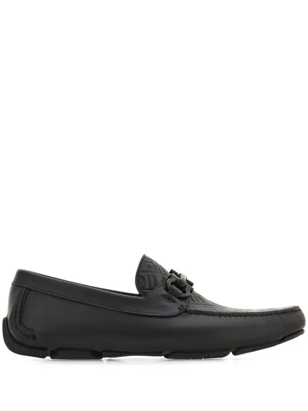 FERRAGAMO Embossed Gancini Monogram Driving Loafers