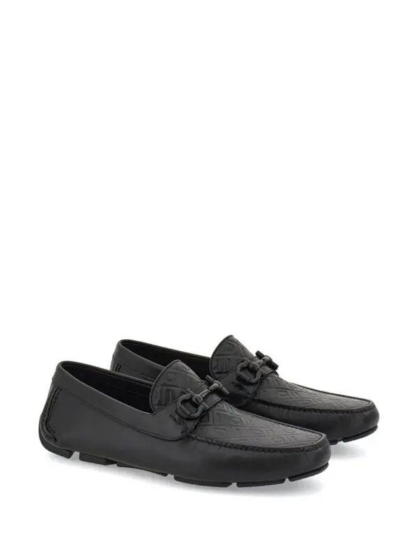 FERRAGAMO Embossed Gancini Monogram Driving Loafers