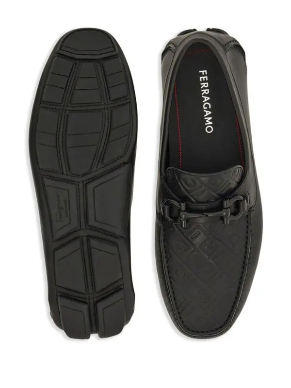 FERRAGAMO Embossed Gancini Monogram Driving Loafers