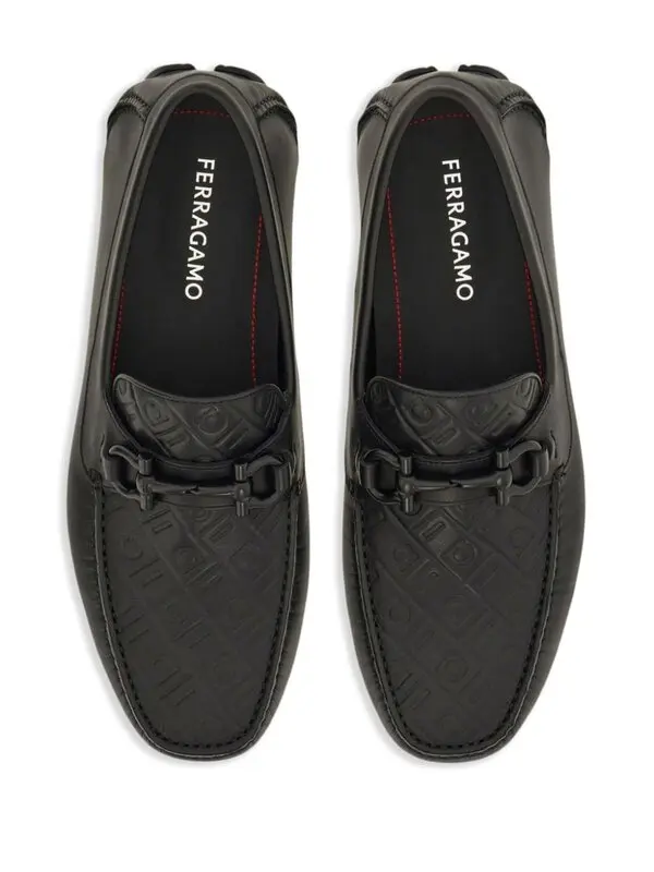 FERRAGAMO Embossed Gancini Monogram Driving Loafers