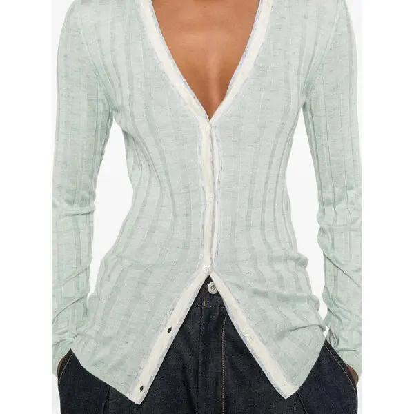 Prada Ribbed Knit V-neck Cardigan - Green