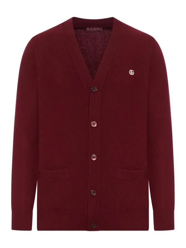 Gucci Cashmere Cardigan With Logo On The Chest - Red