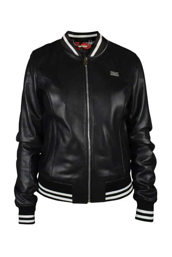 Philipp Plein Leather Bomber Jacket - Black