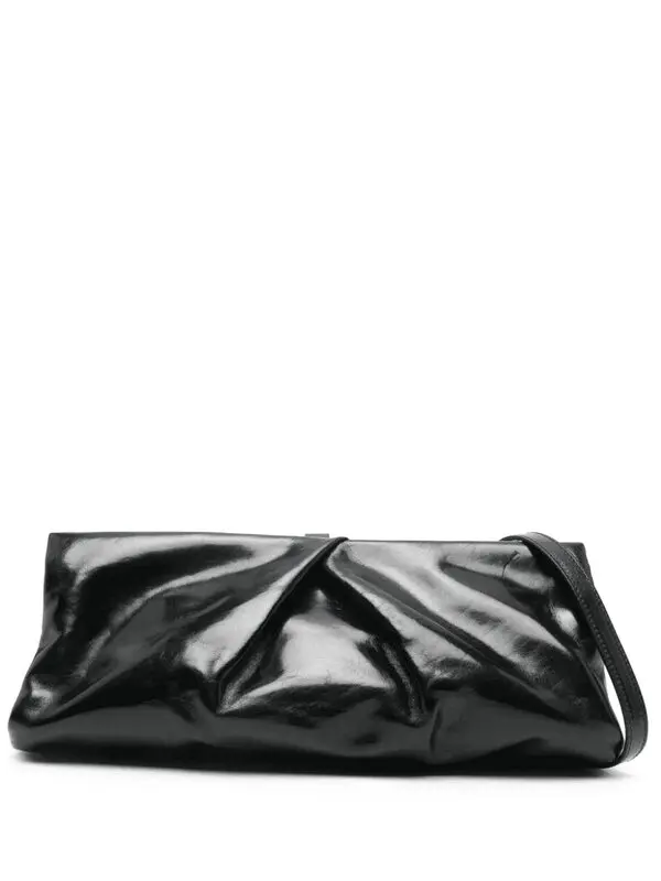 Dries Van Noten Large Leather Clutch Bag, With Detachable Adjustable Shoulder Strap - Black