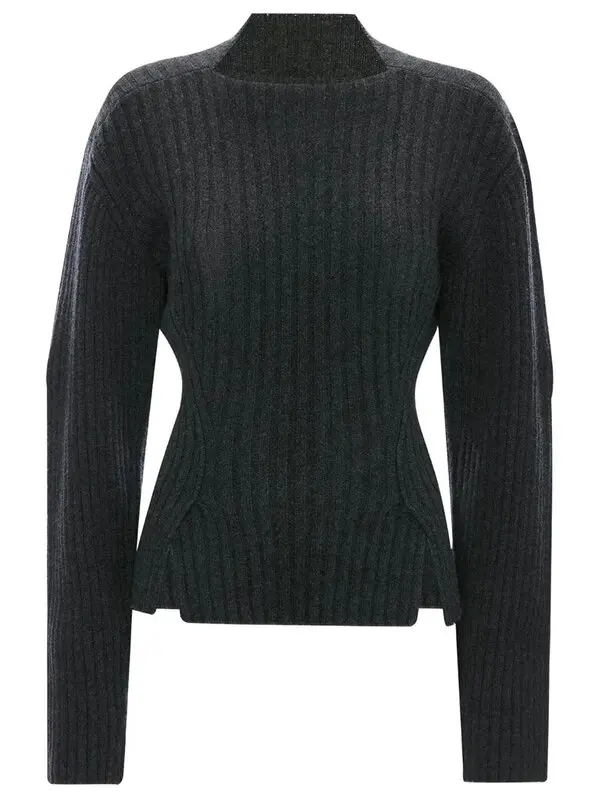 Victoria Beckham Ribbed Jumper In Merino Wool - Gray