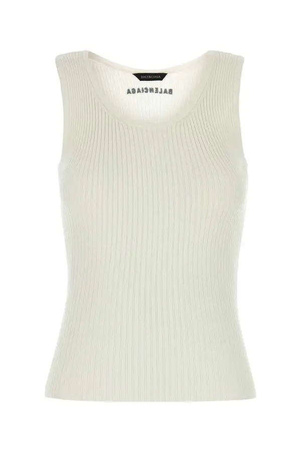 Balenciaga Stretch Wool Blend Tank Top - White
