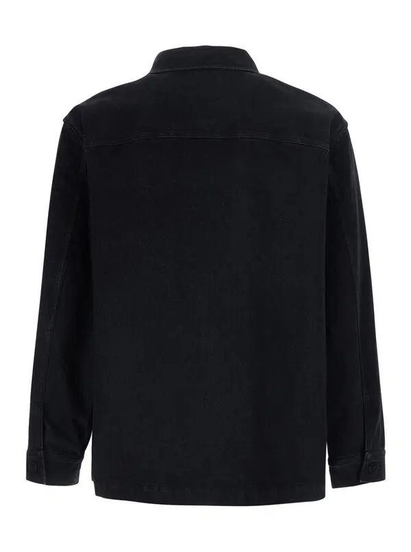 Saint Laurent Black Shirt With Classic Collar And Cassandre Embroidery On The Front In Cotton For