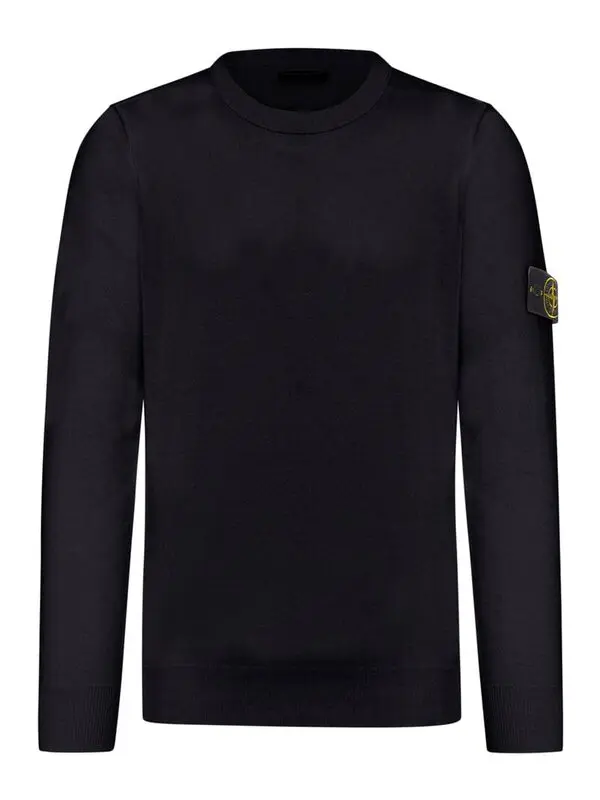 Stone Island Crew Neck Sweater With Badge Black