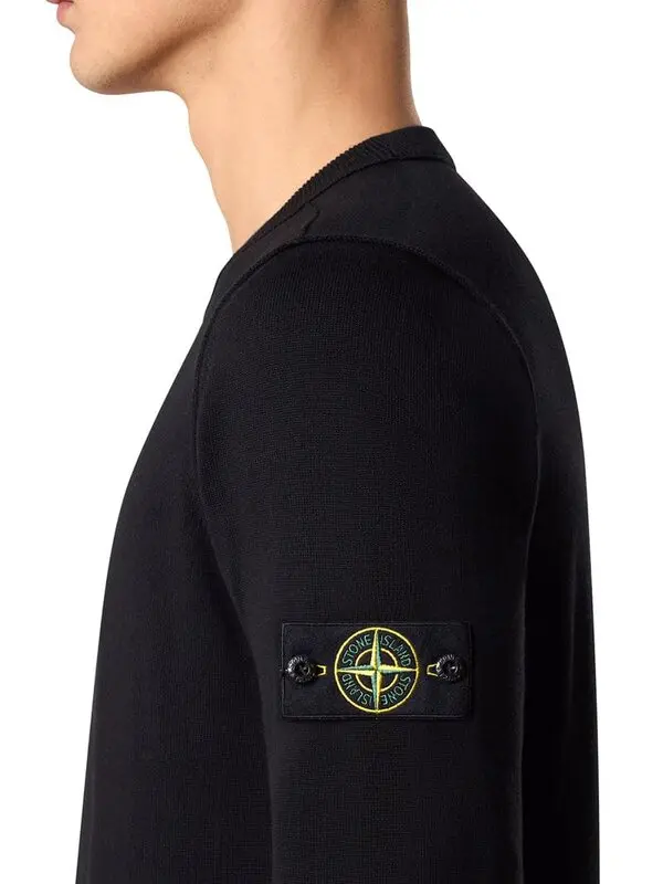 Stone Island Crew Neck Sweater With Badge Black