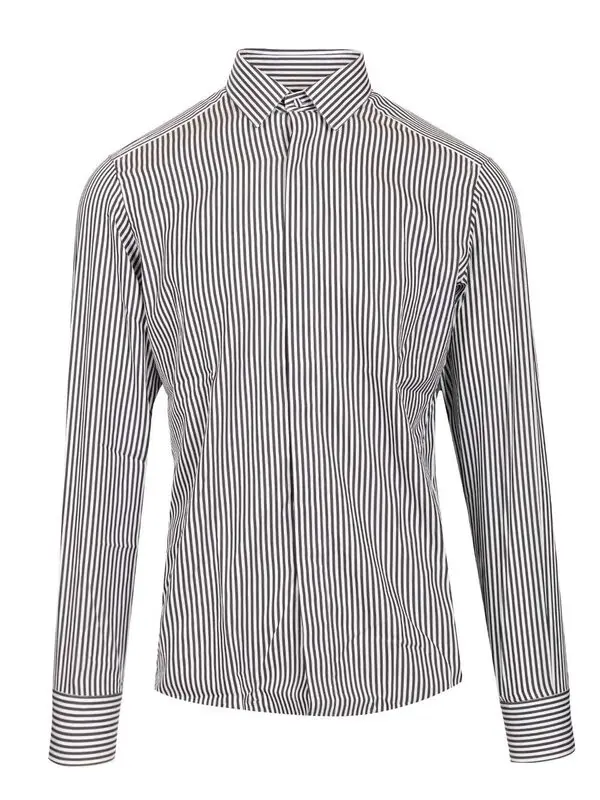 TOM FORD Silk Cotton Ladder Stripe Classic Fit Shirt - Multicolor
