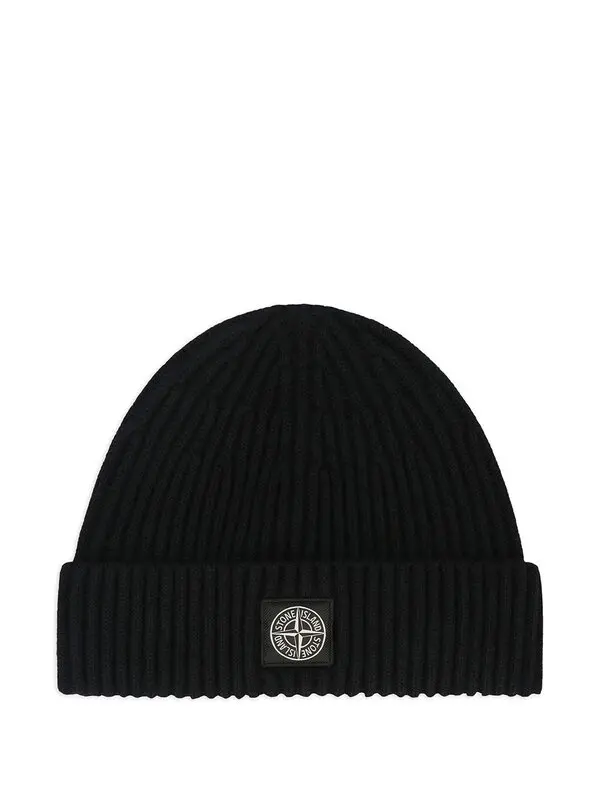 Stone Island Ribbed Wool Beanie With Compass Patch