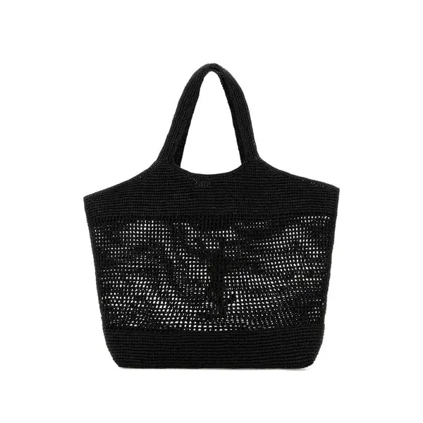 Saint Laurent Raffia Shopper Tote Bag - Black