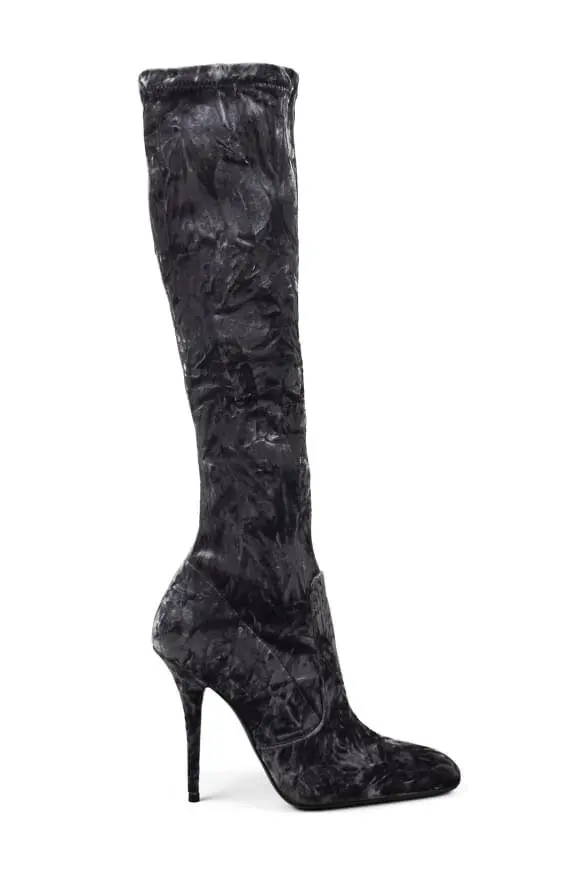 Saint Laurent Talia Velvet Stiletto Boots - Gray