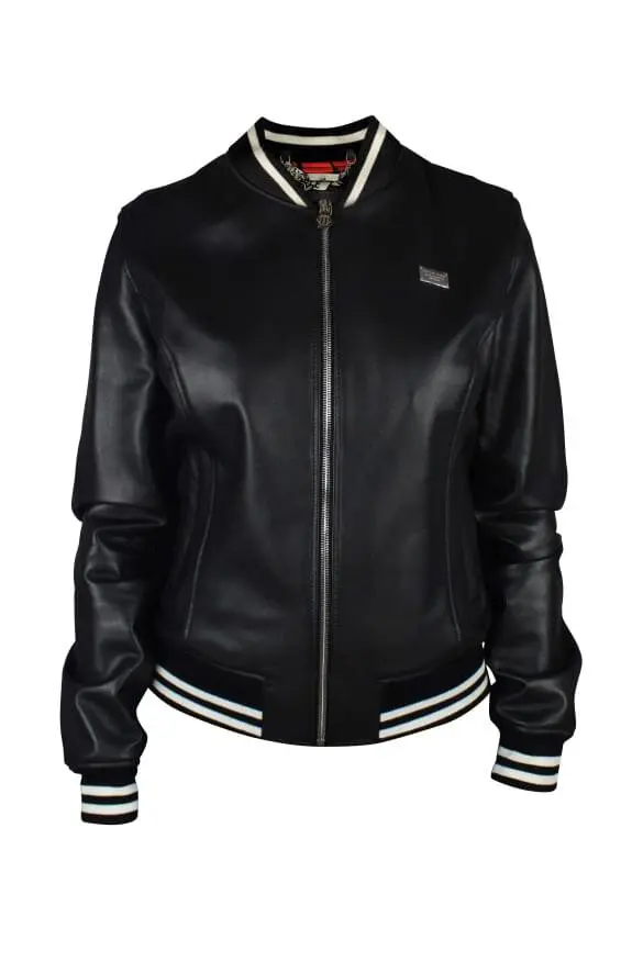 Philipp Plein Leather Bomber Jacket - Black
