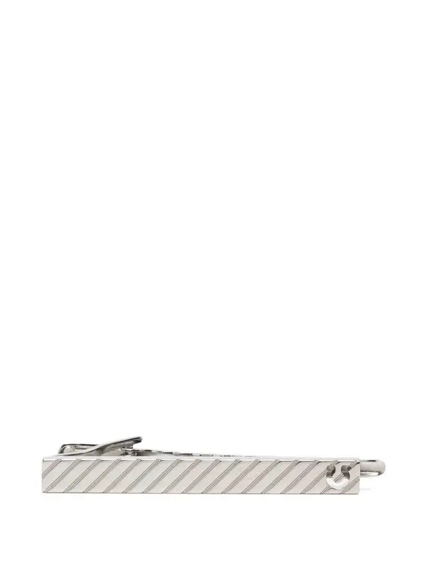 FERRAGAMO Guilloche Logo Engraved Tie Pin - Silver