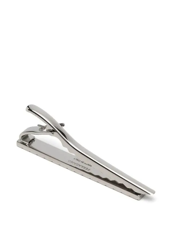 FERRAGAMO Guilloche Logo Engraved Tie Pin - Silver