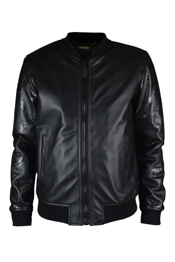 Philipp Plein Leather Bomber Jacket - Black
