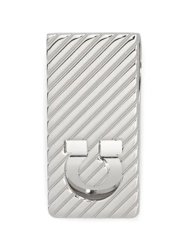 FERRAGAMO Guilloche Diagonal Stripe Money Clip - Silver