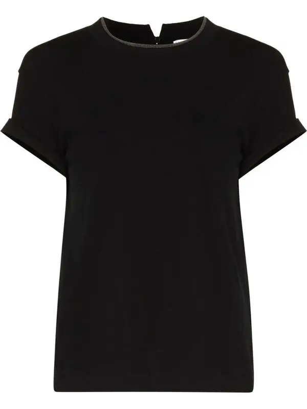 Brunello Cucinelli Stretch Cotton Jersey T-shirt With Precious Faux Layering - Black