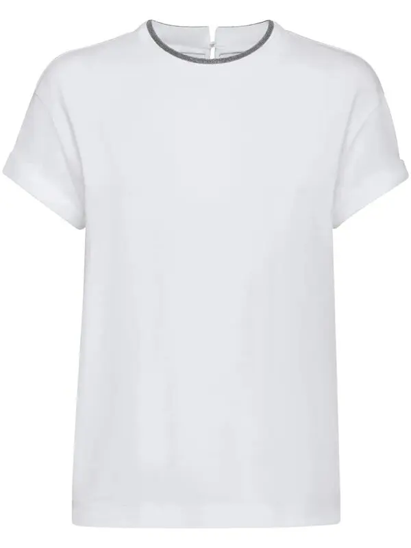Brunello Cucinelli Stretch Cotton Jersey T-shirt With Precious Faux Layering - White