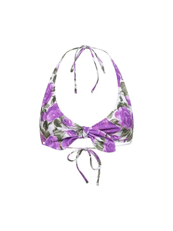 Chloé White And Purple Rose-printed Bikini Top - Multicolor