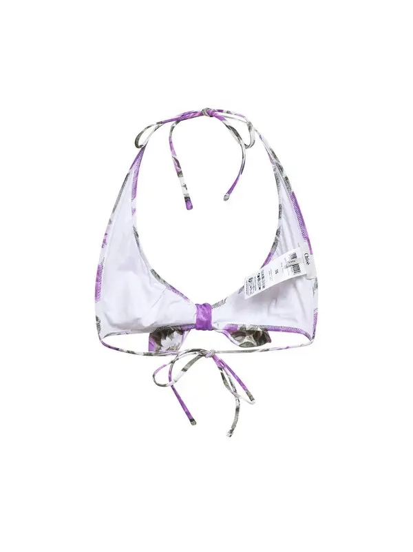 Chloé White And Purple Rose-printed Bikini Top