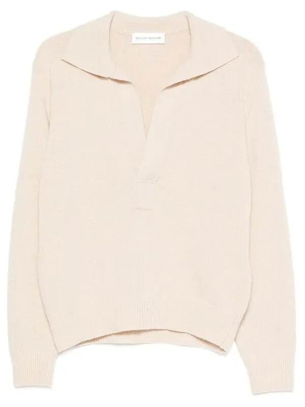 Victoria Beckham Genevieve Polo Jumper In Merino Wool - Multicolor