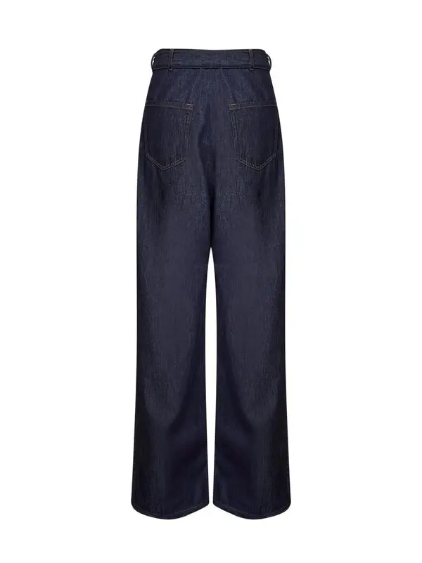 Dries Van Noten Indigo Denim Belted Wide-leg Jeans