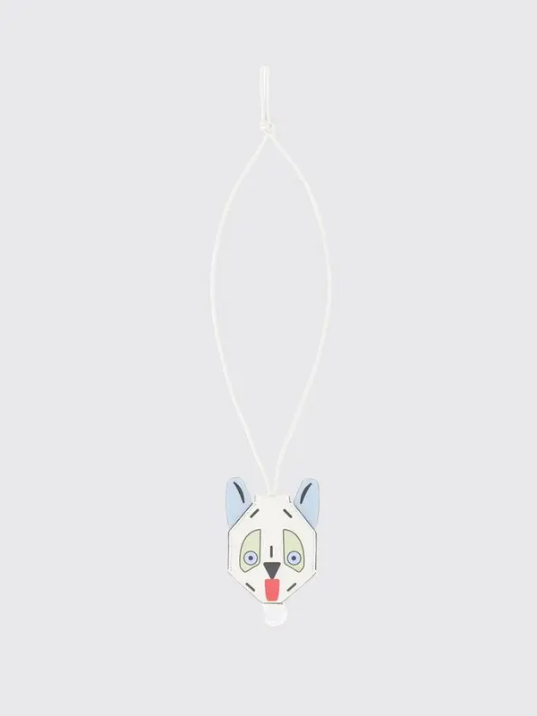Loewe Futurist Cat Calfskin Keychain With Engraved Logo And Metal Ring - White