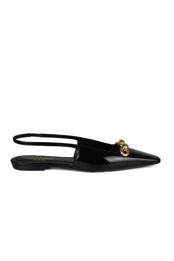 Saint Laurent Blade Patent Leather Slingback Ballerinas - Black