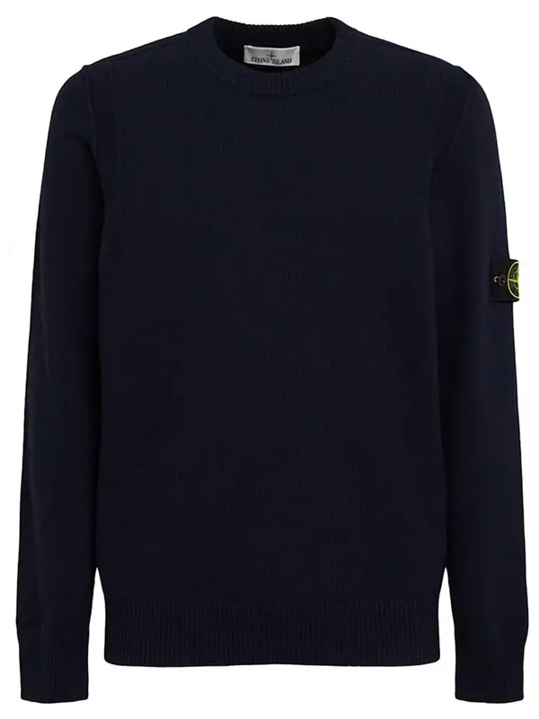 Stone Island Loose Fit Ribbed Cotton Crewneck Sweater - Blue