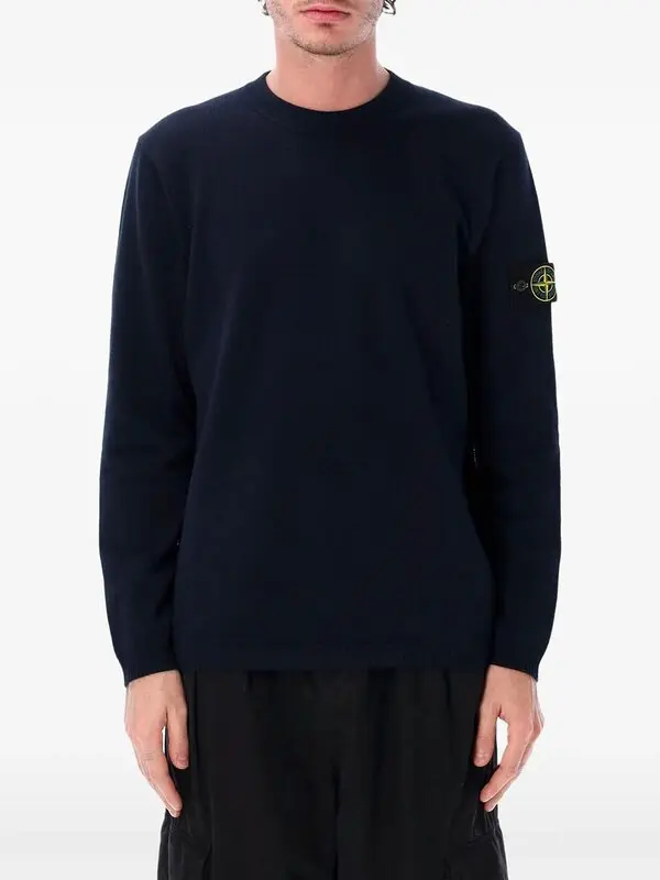 Stone Island Loose Fit Ribbed Cotton Crewneck Sweater - Blue