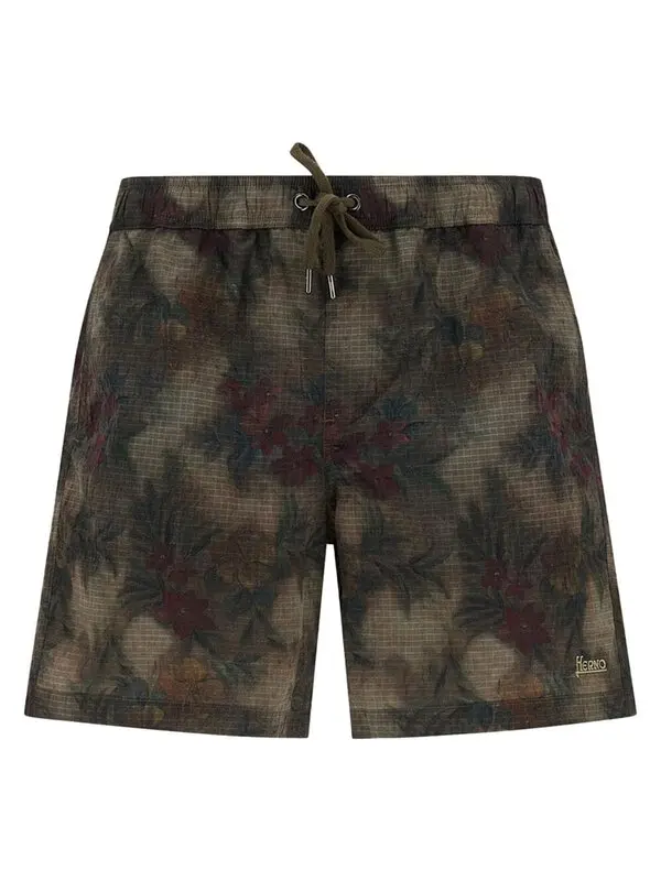 Herno Ripstop Nylon Tropical Swim Shorts - Brown
