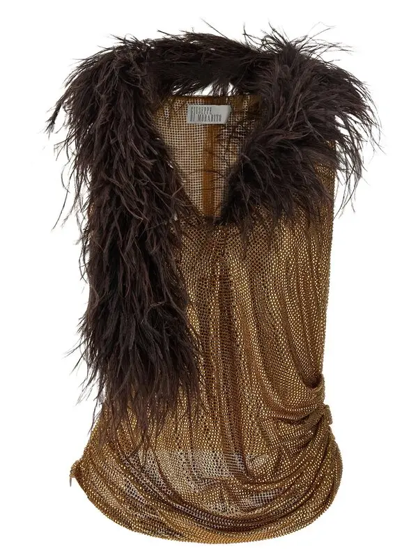 Giuseppe Di Morabito Mesh And Feather Top - Gold