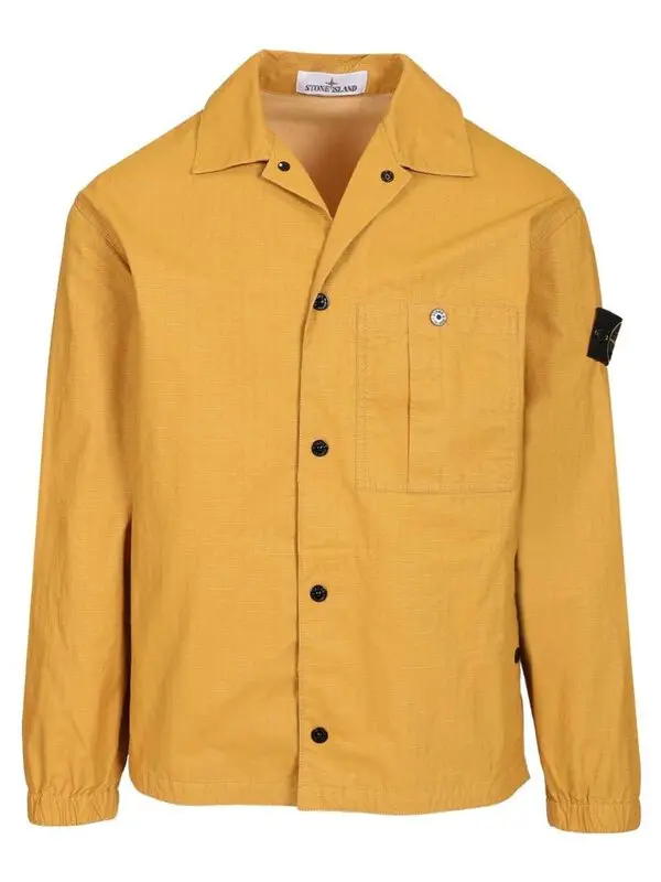 Stone Island Overshirt In Resin-treated Cotton Ripstop - Yellow