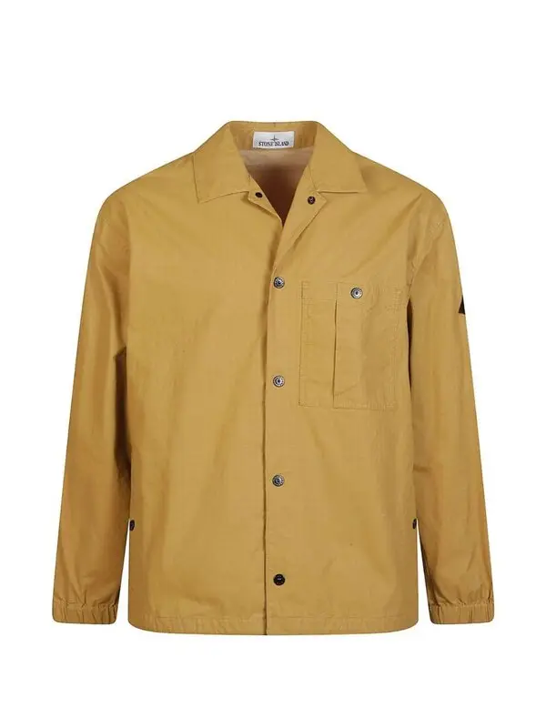 Stone Island Overshirt In Resin-treated Cotton Ripstop - Yellow