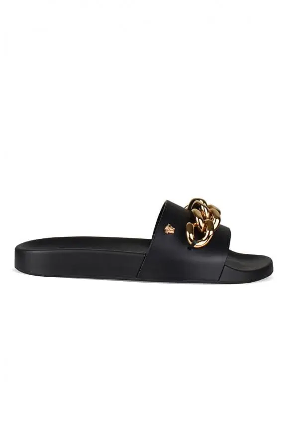 Versace Leather Slides - Black