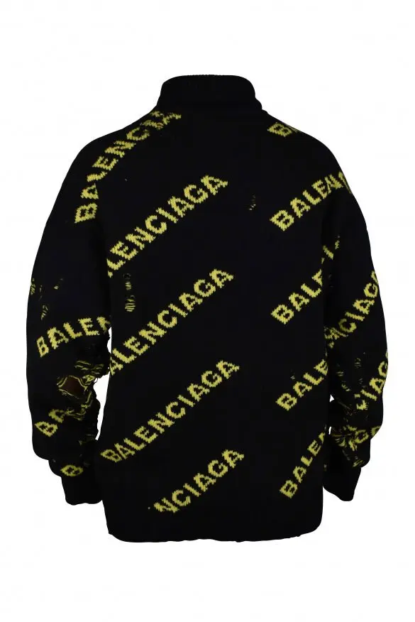 Balenciaga Diagonal Logo Turtleneck Sweater - Black