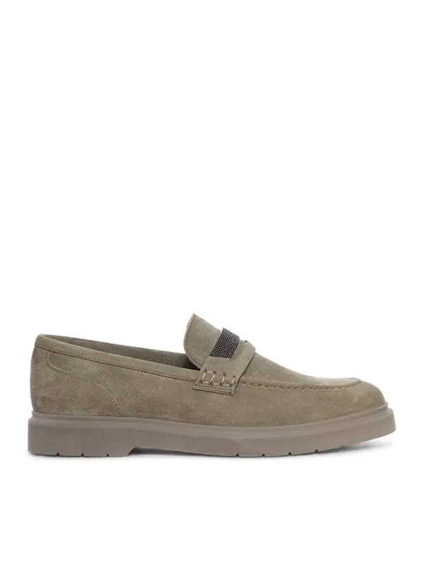 Brunello Cucinelli Suede Penny Loafers With Jewel Applique - Multicolor