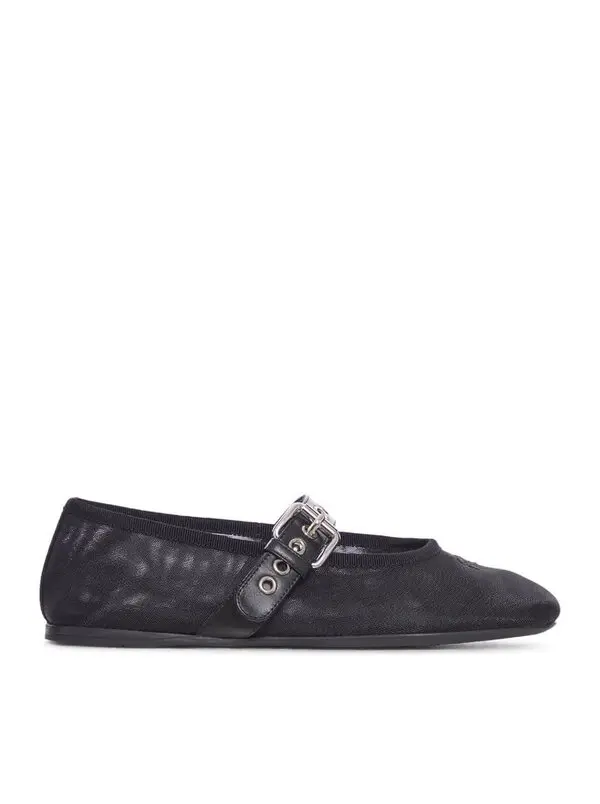 Miu Miu Mesh Ballerinas With Leather Buckle - Black