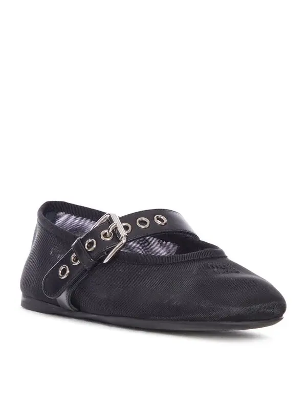 Miu Miu Mesh Ballerinas With Leather Buckle - Black