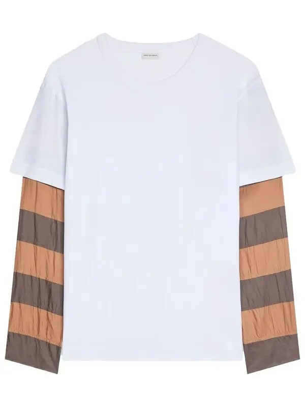 Dries Van Noten Loose Fit Contrast Striped Sleeves T-shirt - White