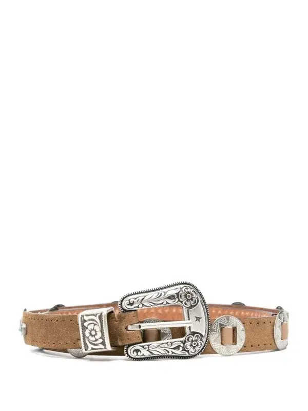 GOLDEN GOOSE Lace Nabuk Thin Belt With Decorative Inlays - Brown