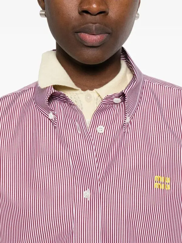Miu Miu Vertical Stripe Cotton Shirt - Red